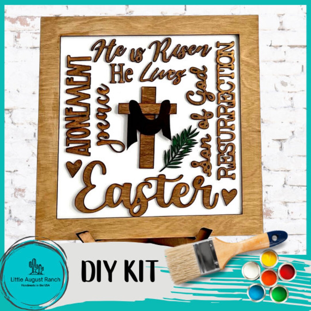Religious Easter Word Collage Square Framed - DIY Wood Blank Paint and ...