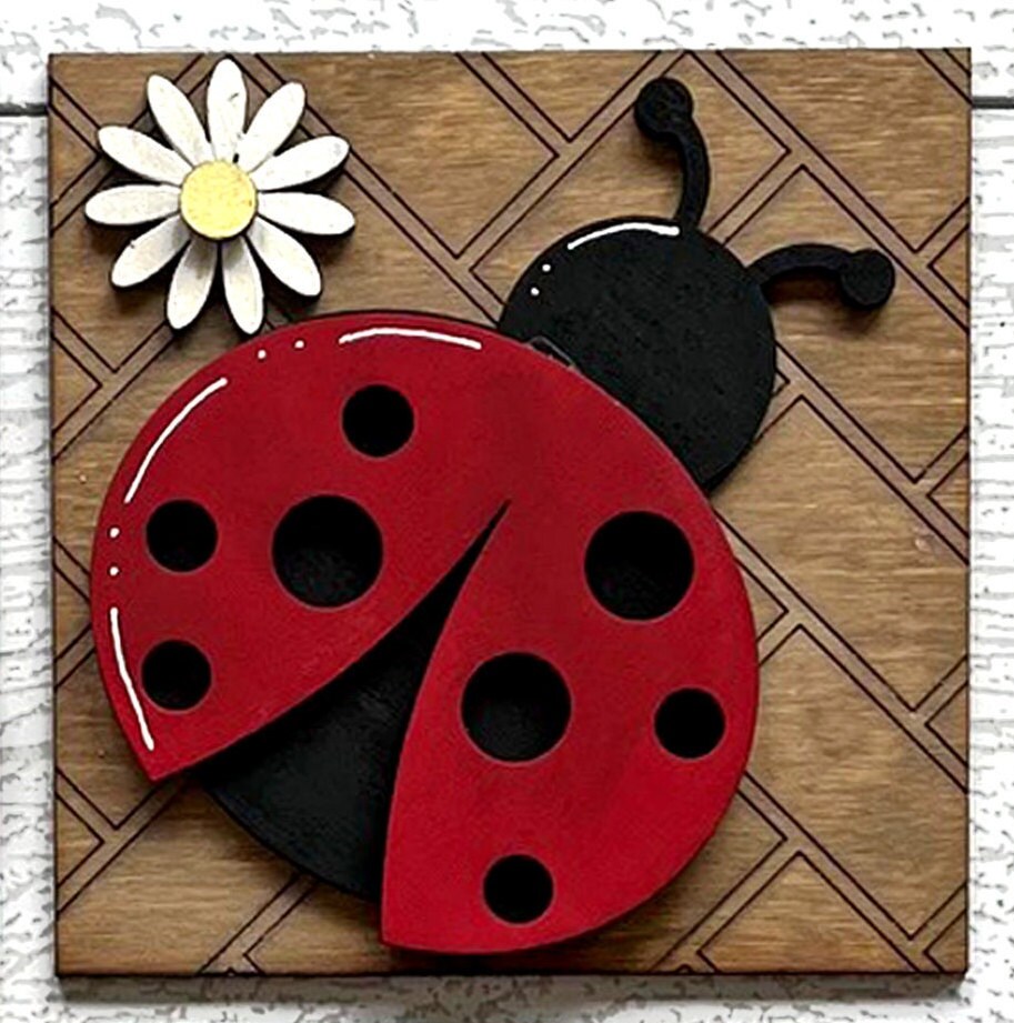 Ladybug Square DIY Tiles for 4.5" Frame - Wood Blanks to Paint and ...