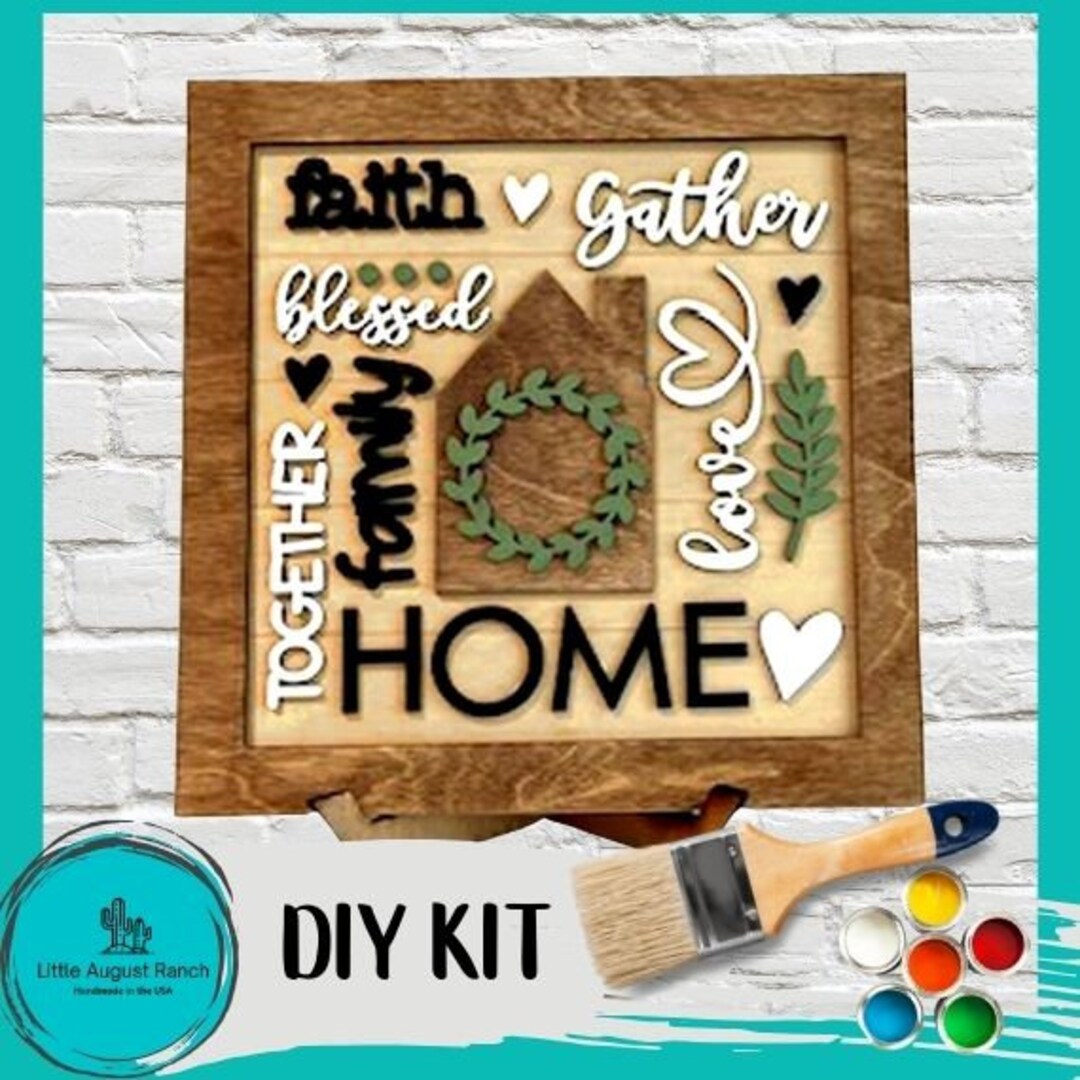 Home Word Collage Square Framed - DIY Wood Blank Paint and Craft Kit - Etsy