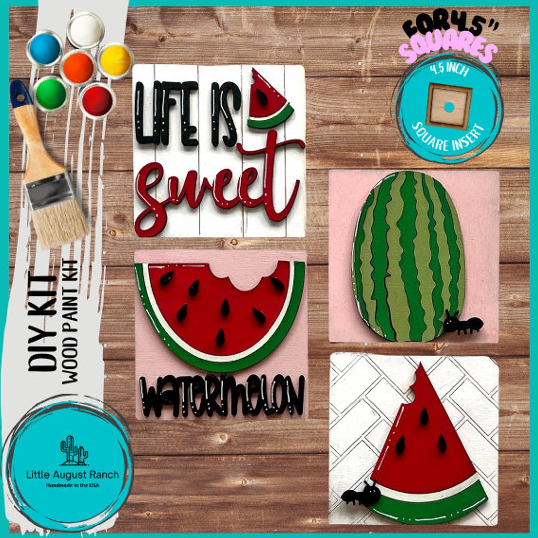 Watermelon Square DIY Tiles for 4.5" Frame - Wood Blanks to Paint and ...