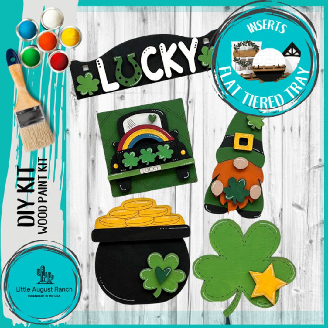 St Patrick's Day Lucky Gnome Tiered Tray Set With Banner - Flat Tiered ...