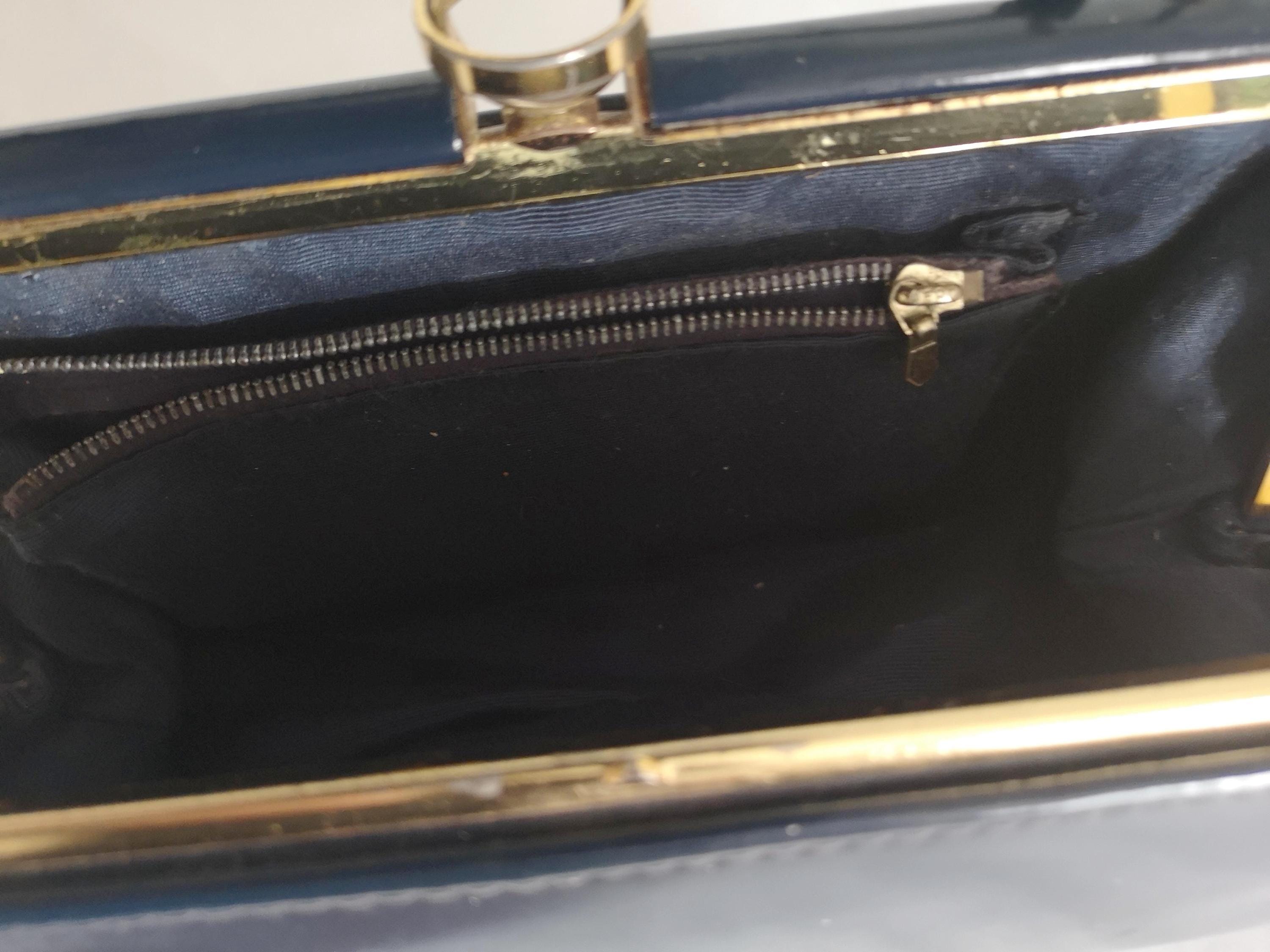 Vintage 60s Hand Bag Navy Blue Vinyl Handbag Classic Secretary Style ...