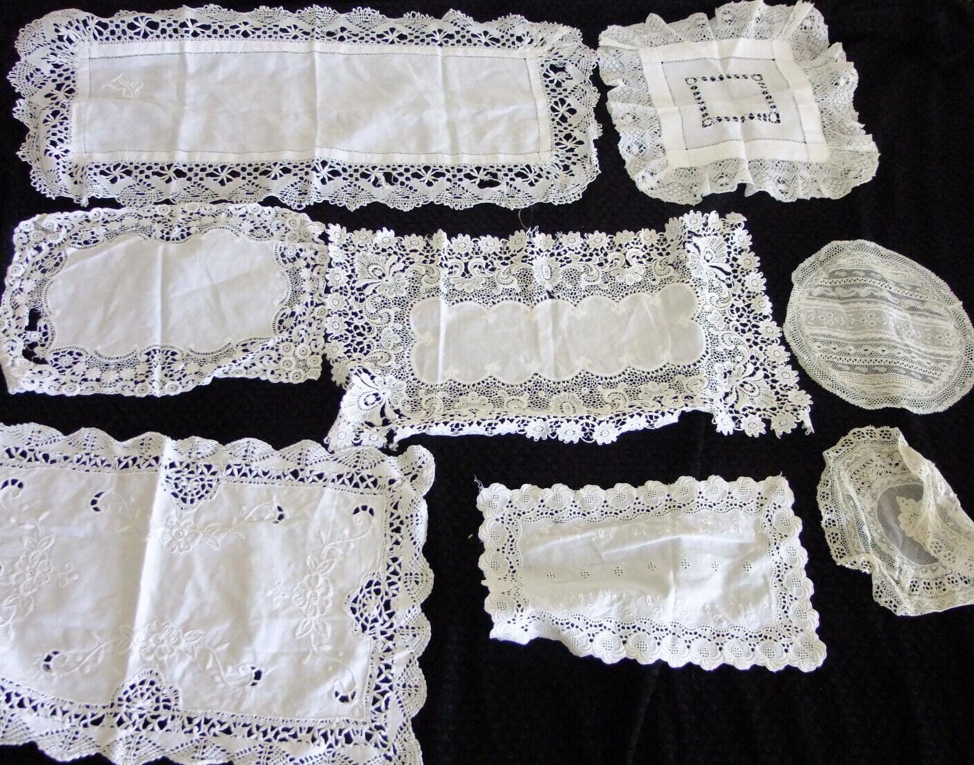 Job Lot Vintage Tray Cloths Linen Lace Good Quality Cotton Lawn French ...