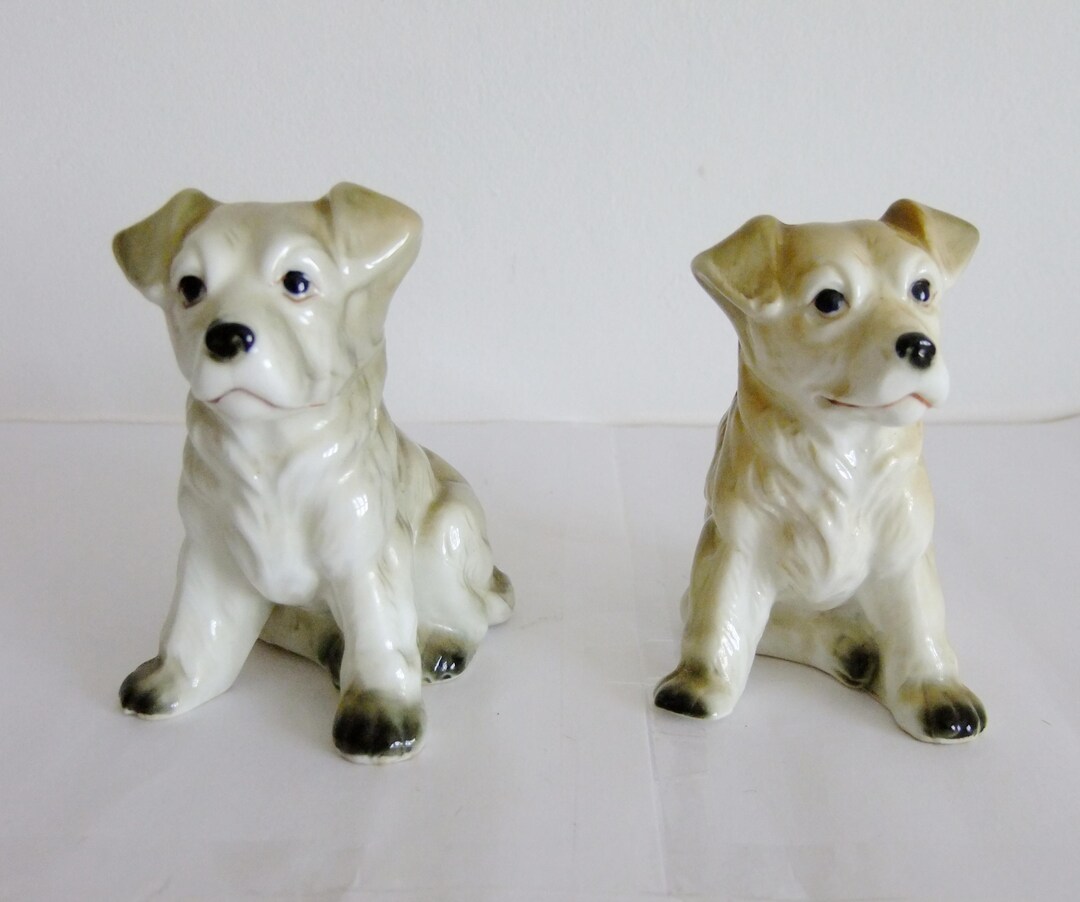 Vintage Kitsch Two Dogs Puppy Dog Statue Terrier Ceramic Ornament Retro ...