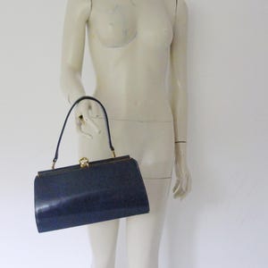 Vintage 60s Hand Bag Navy Blue Vinyl Handbag Classic Secretary Style ...