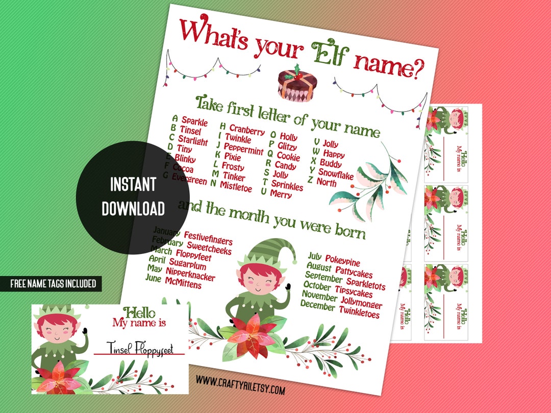 What's Your Elf Name? Holiday Elf Name Game Poster Page Name Tags - Etsy
