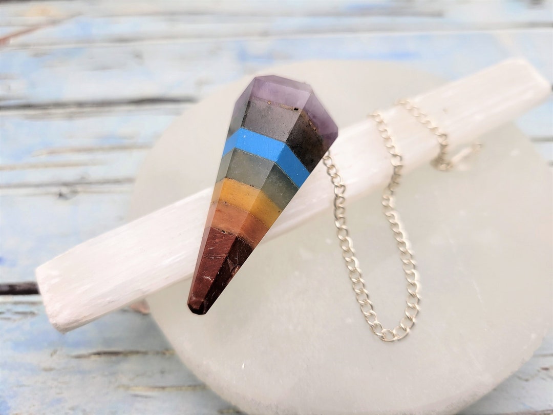 Natural Bonded Chakra Crystal Pendulum 6 Sided Faceted / Reiki Healing ...