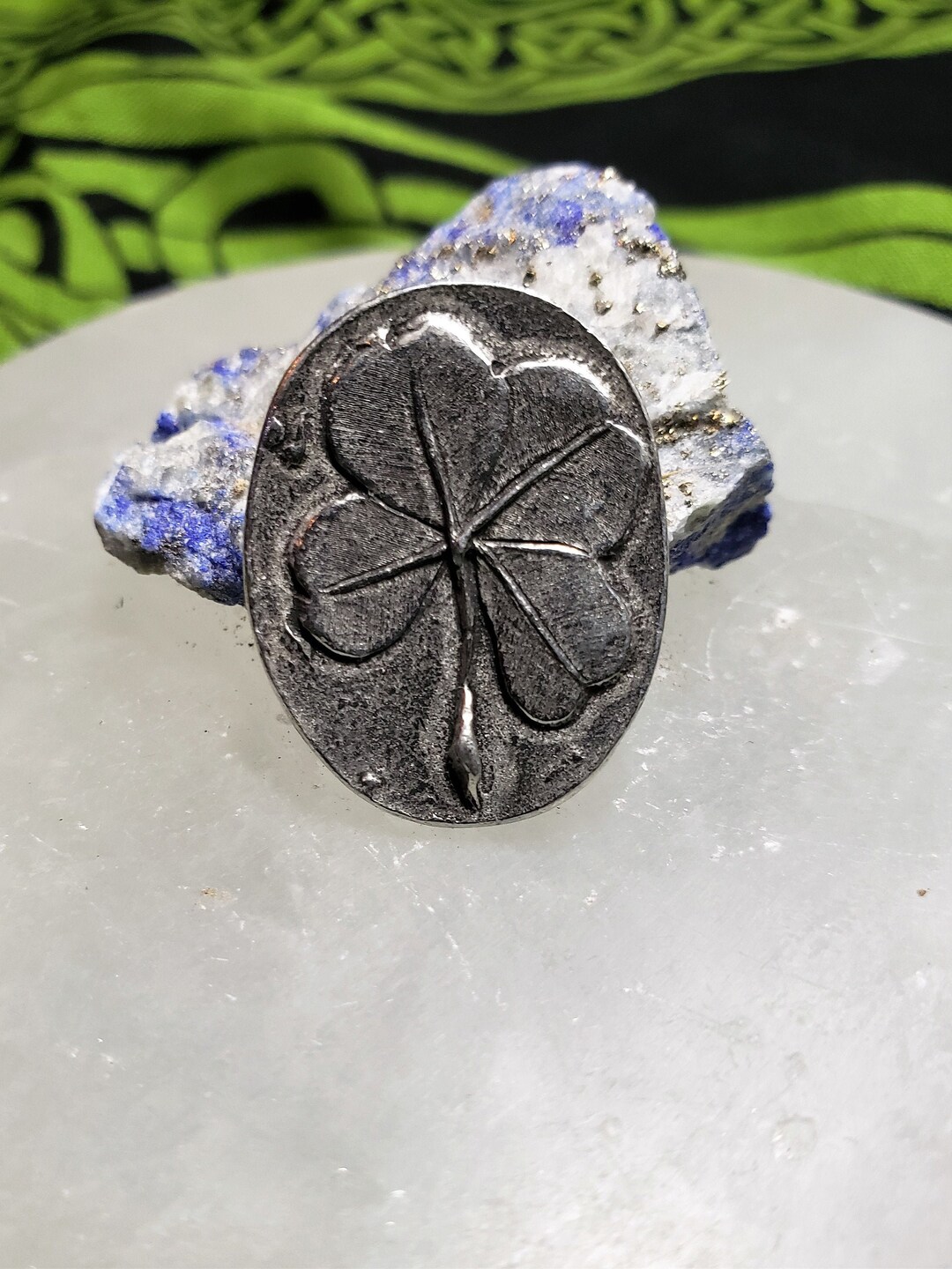 Lead Free Pewter Clover Pocket Stone / Four Leaf Clover Lucky Charm ...