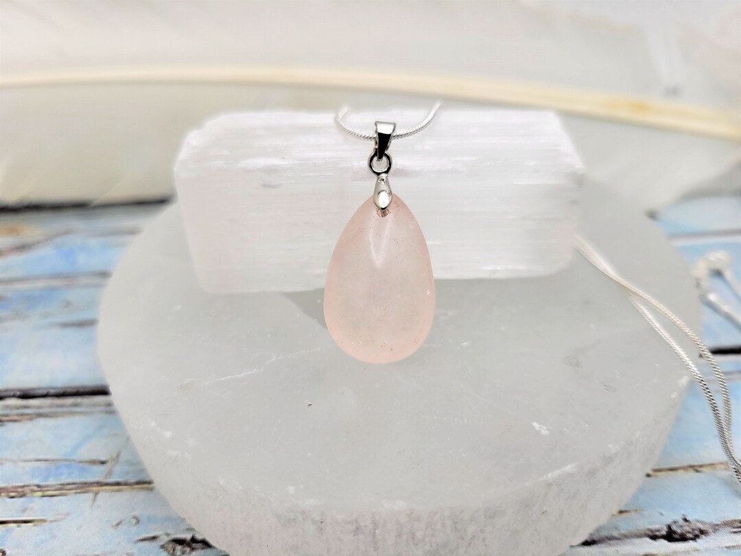 1 in X .5 In, Natural Rose Quartz Teardrop Pendant Necklace 16, 18 or ...