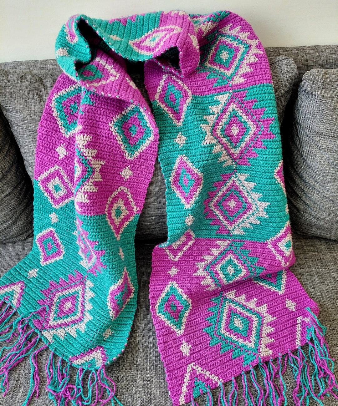 Handmade Aztec Crochet Scarf PDF Pattern-boho Blanket Scarf-hippie ...