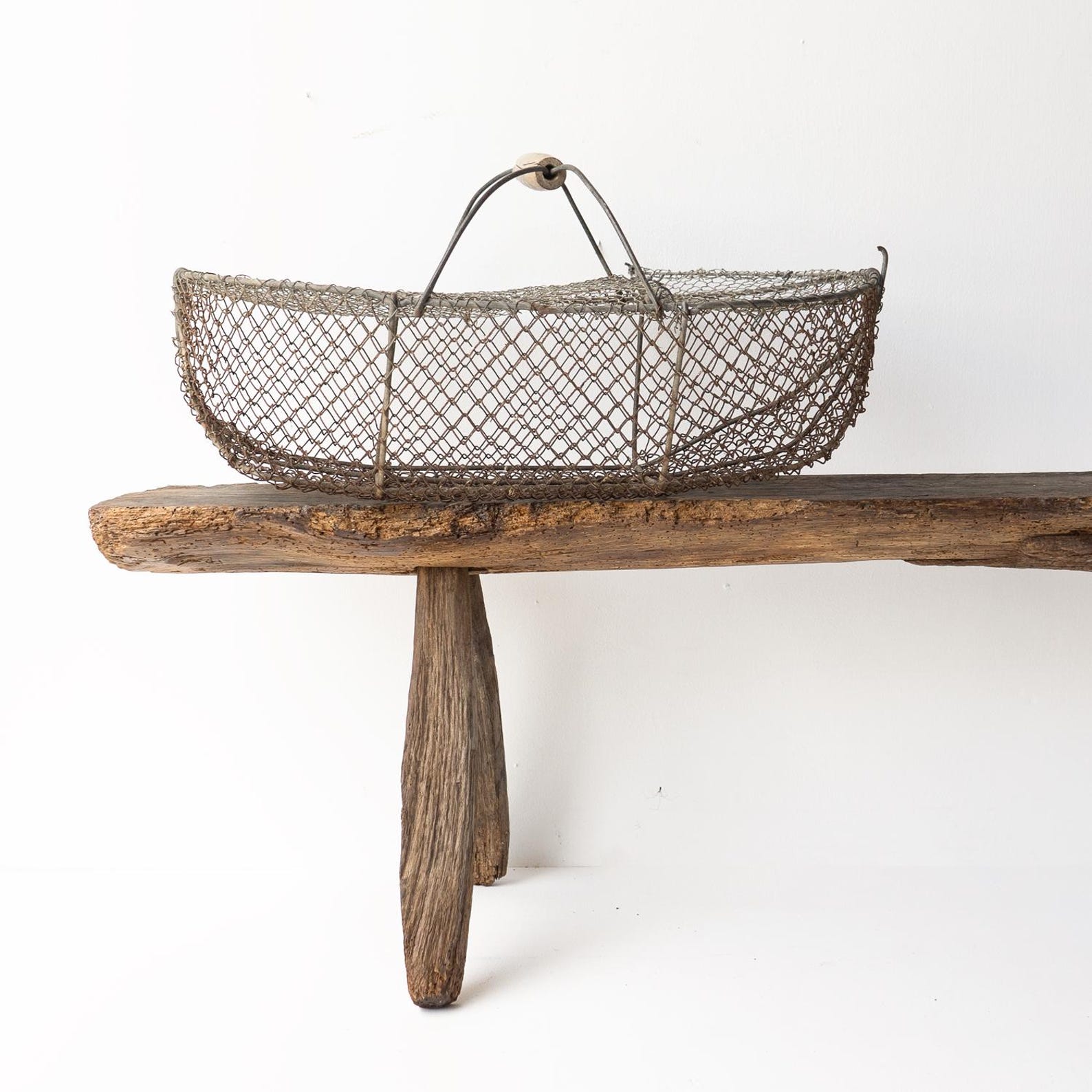 Large French Antique Wire Escargot Collecting Basket With Lid Flower ...