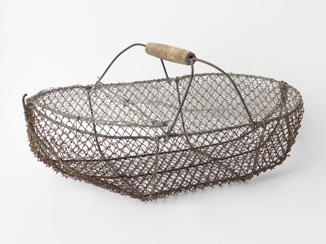 Large French Antique Wire Escargot Collecting Basket With Lid Flower ...