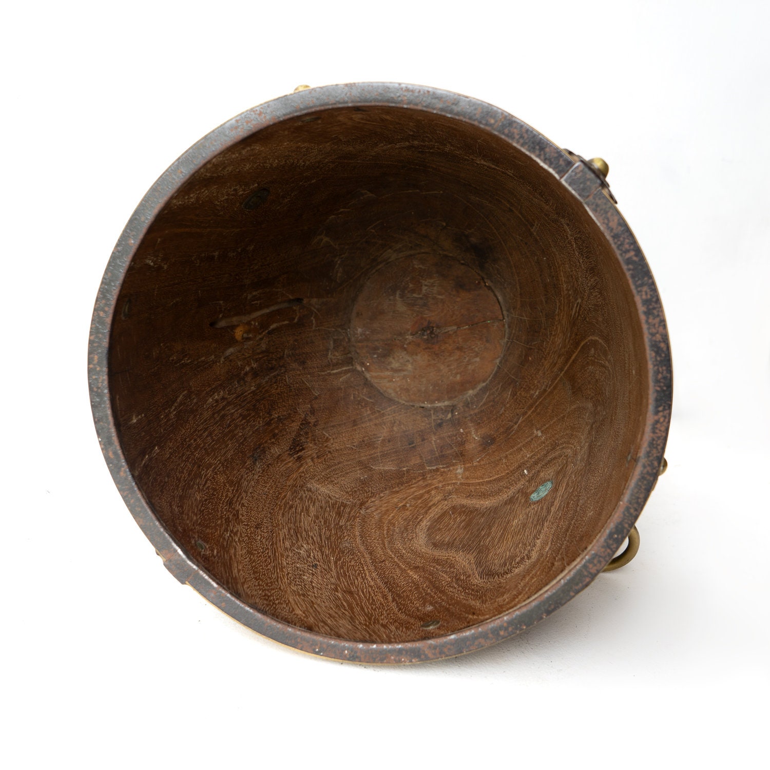 Antique South Indian Teak and Brass Rice Bucket Container, 19th Century ...