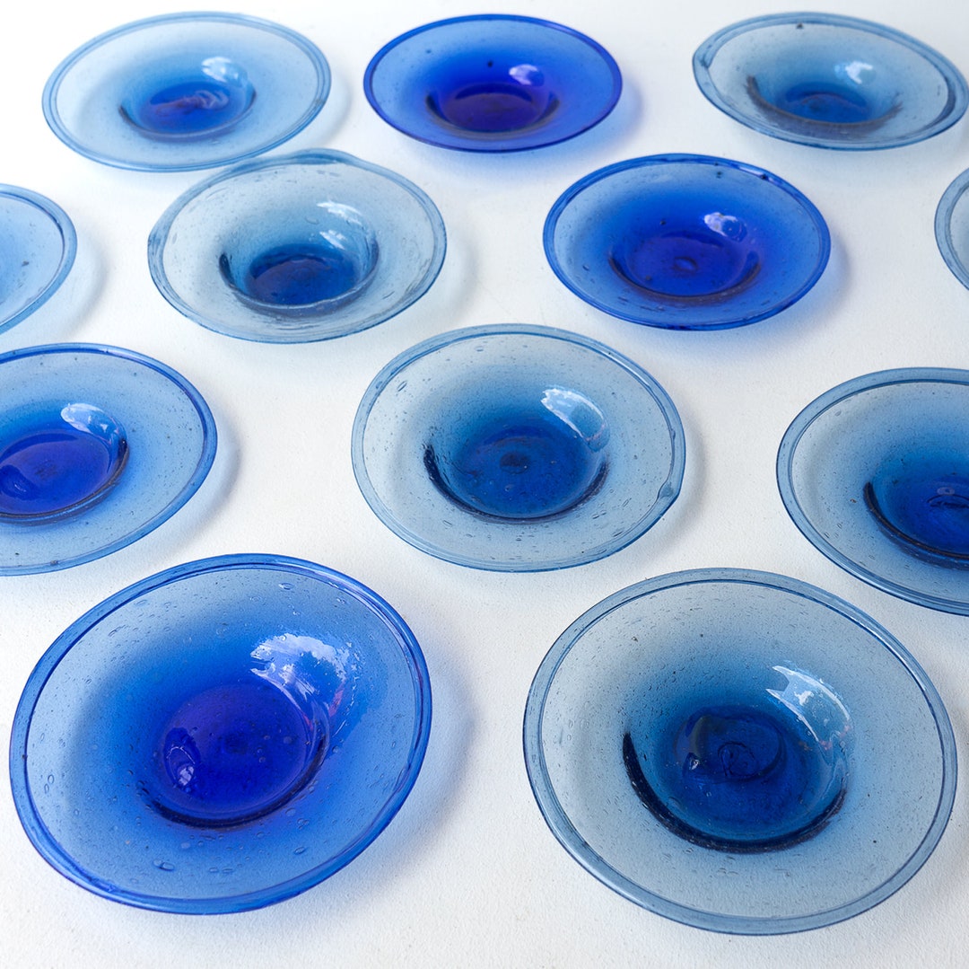 Set of 12 Hand Blown Cobalt Blue Bubble Glass Dishes Vintage - Etsy