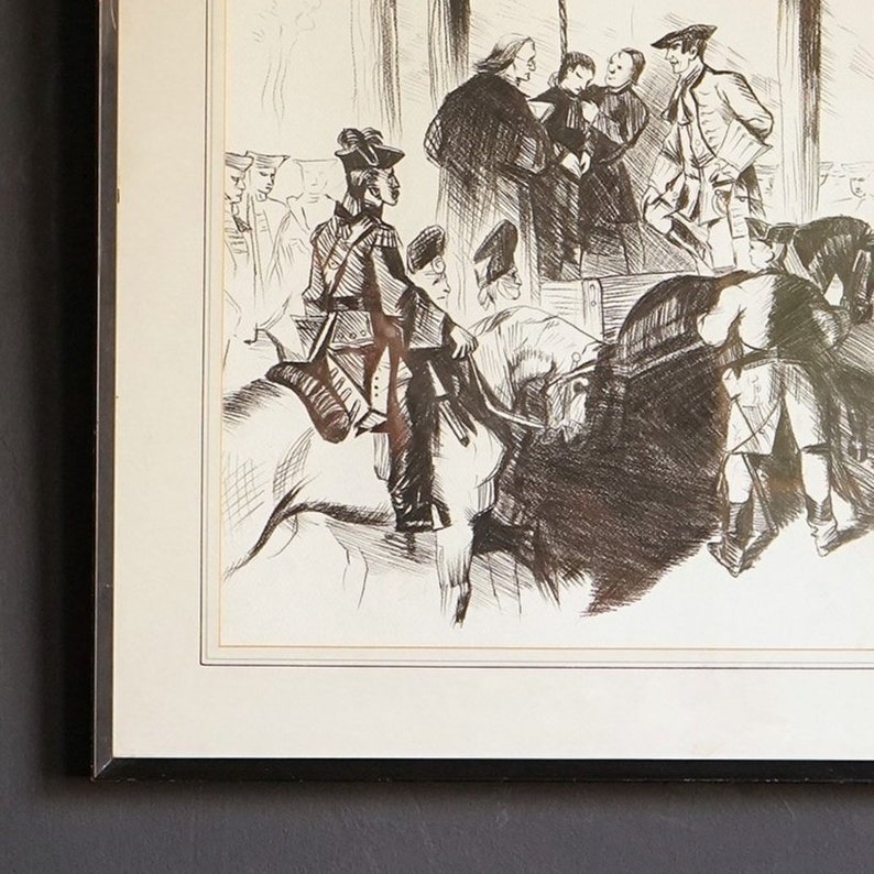 Vintage Framed Drawing Depicting a Dark and Macabre Hanging Scene ...