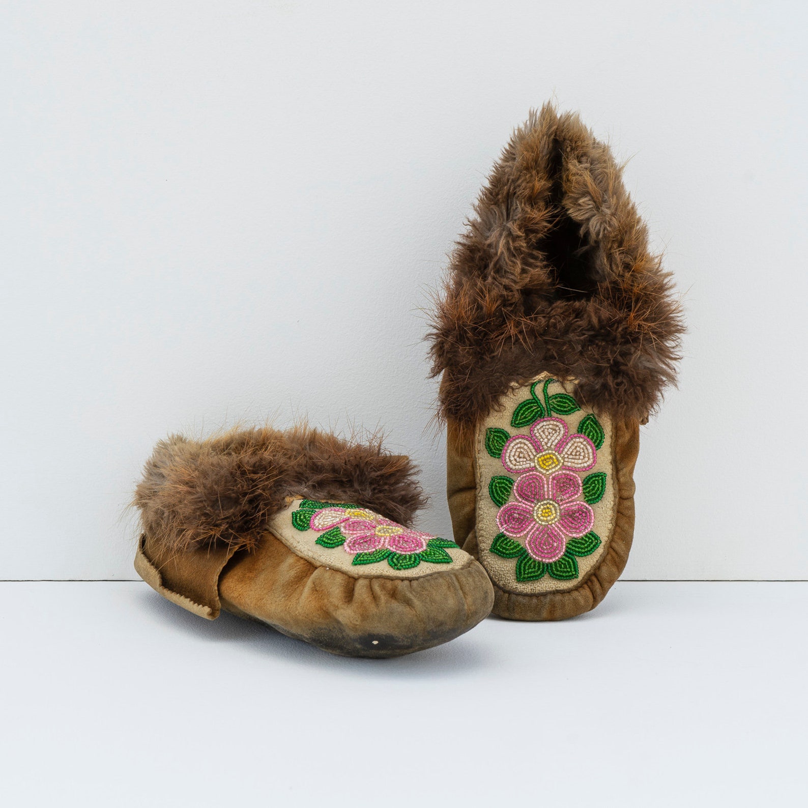 Vintage Ojibwe Beaded Moose Skin Moccasins - 1950s Leather First Nation ...
