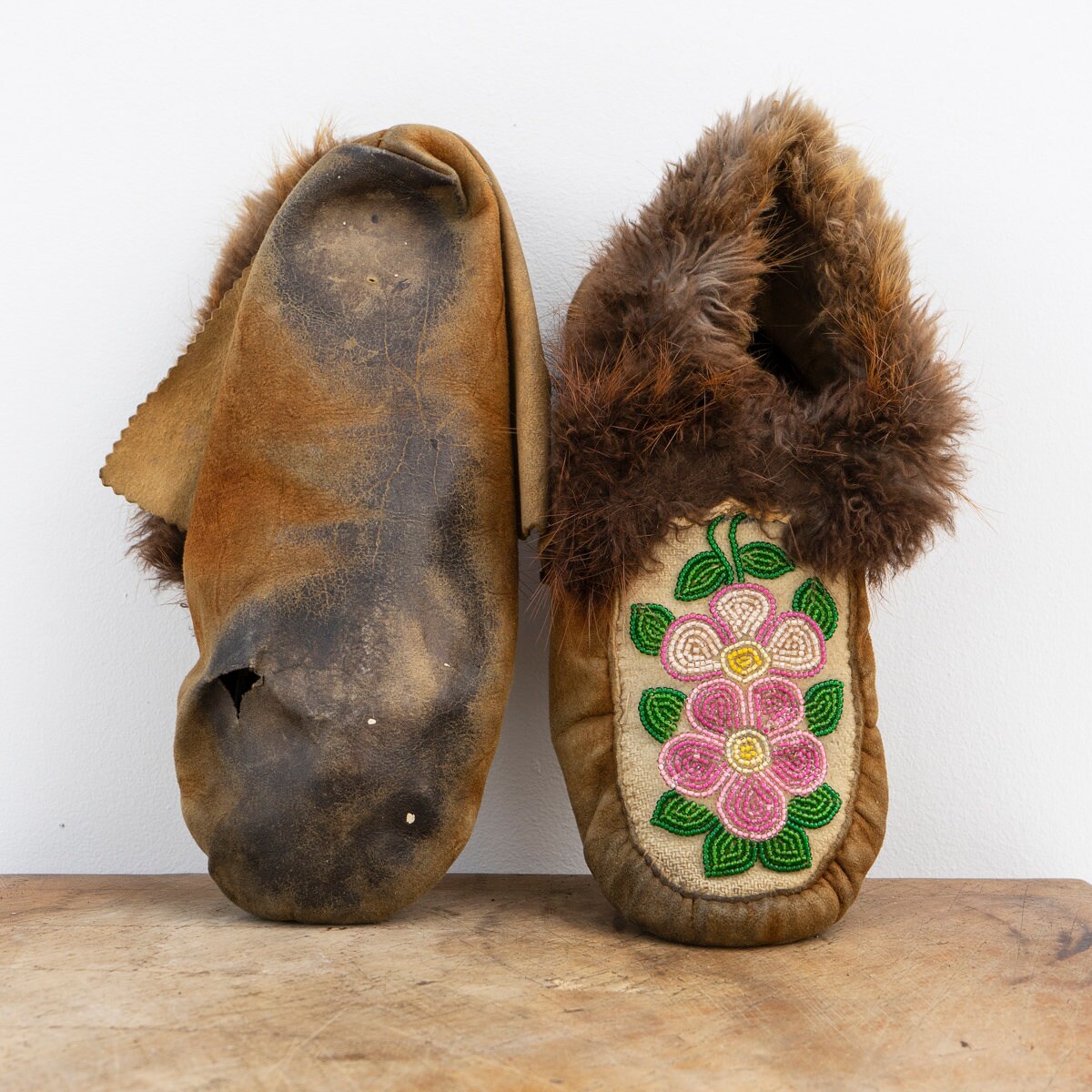 Vintage Ojibwe Beaded Moose Skin Moccasins - 1950s Leather First Nation ...