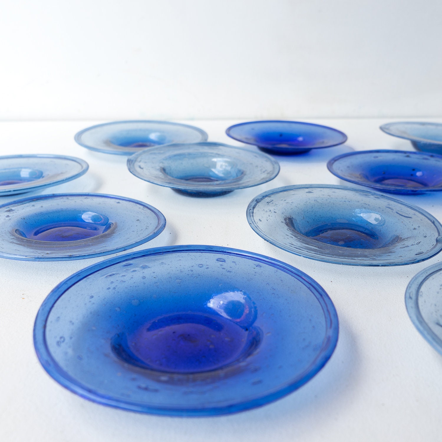 Set of 12 Hand Blown Cobalt Blue Bubble Glass Dishes Vintage - Etsy