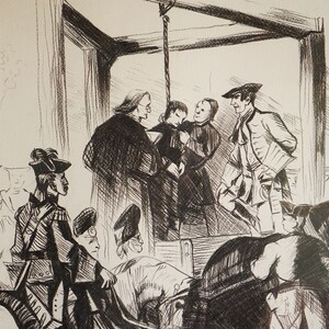Vintage Framed Drawing Depicting a Dark and Macabre Hanging Scene ...