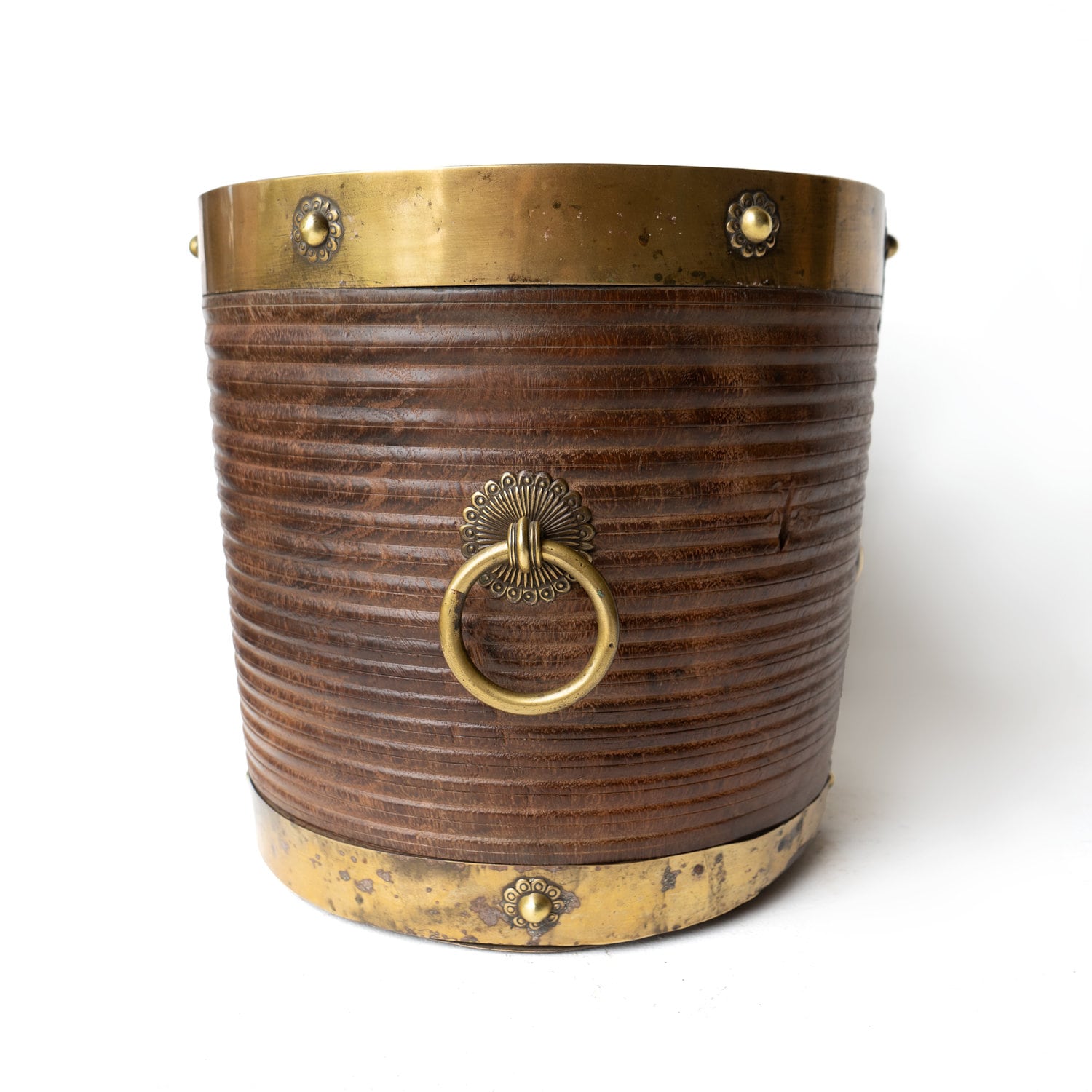 Antique South Indian Teak and Brass Rice Bucket Container, 19th Century ...