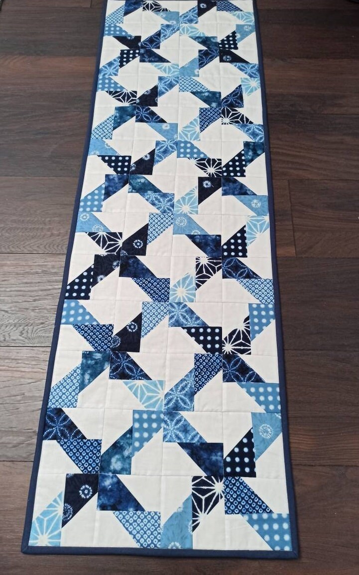 Unique Handmade Cotton Quilted Table Runner in Blues and White - Etsy