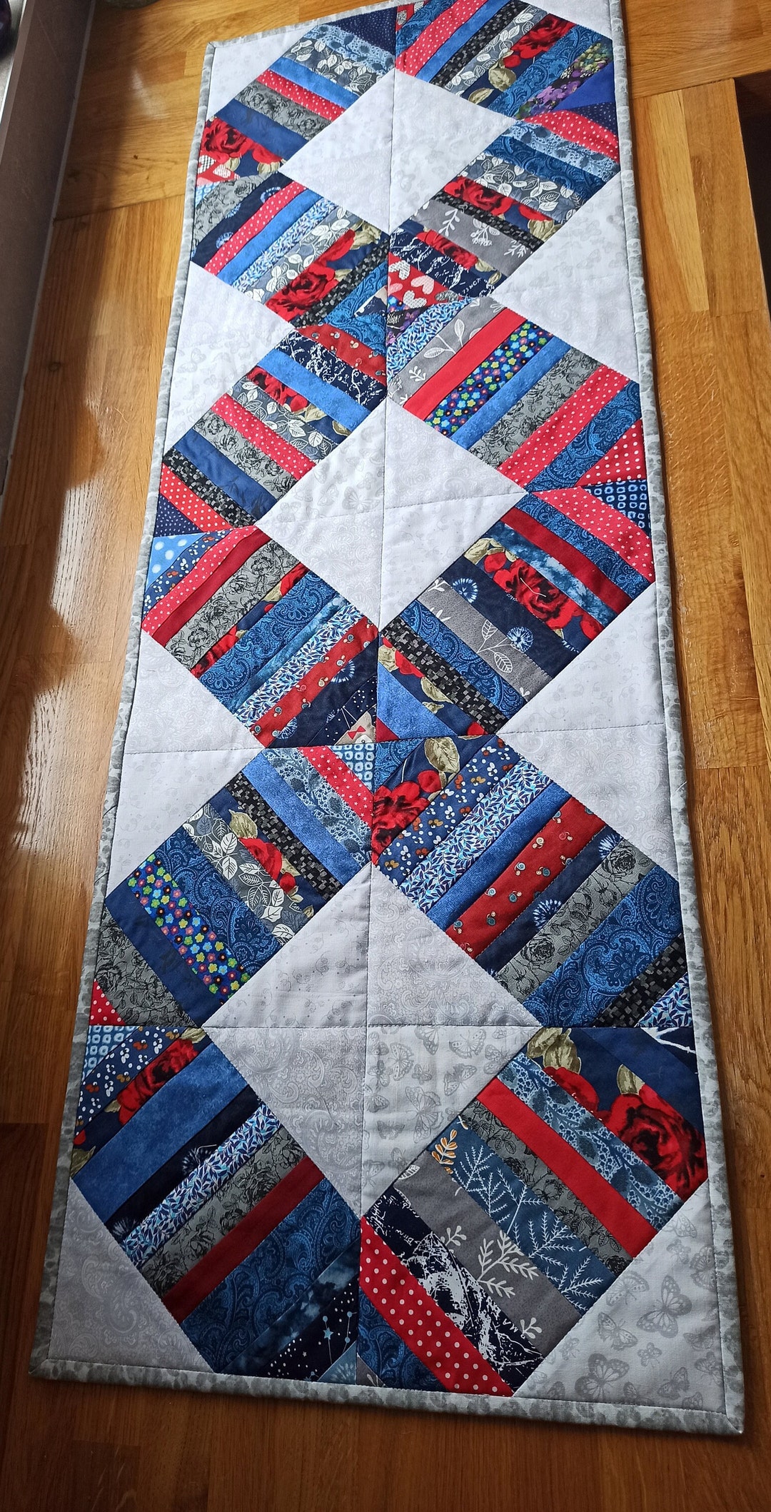 Homemade Pieced and Quilted Table Runner in Eclectic Colours - Etsy UK