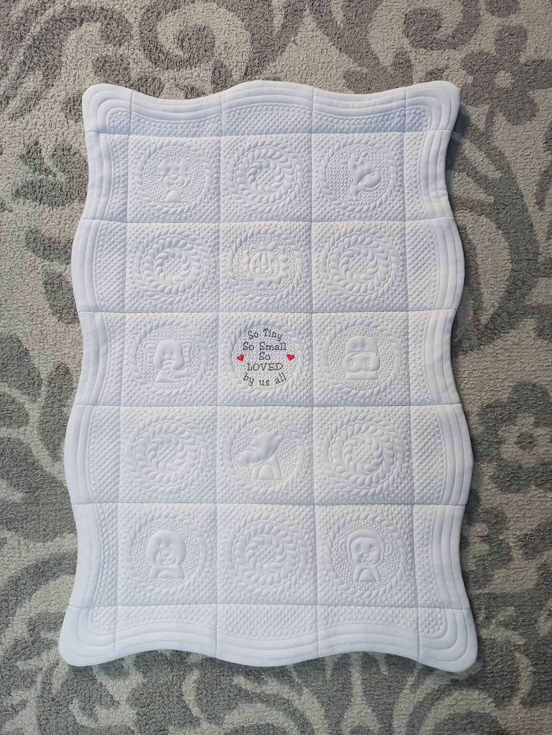 Heirloom Style Handmade White Baby Pram/cot Embroidered Trapunto Quilt ...