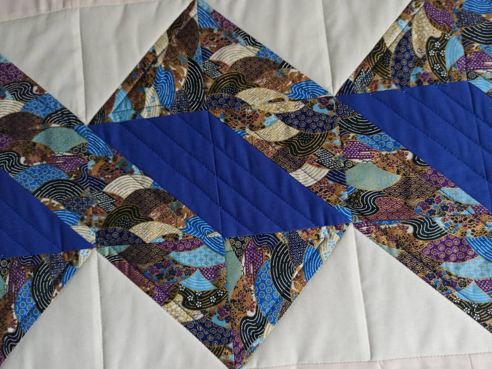 Unique Handmade Quilted Table Runner in Light Cream, Royal Blue and an ...