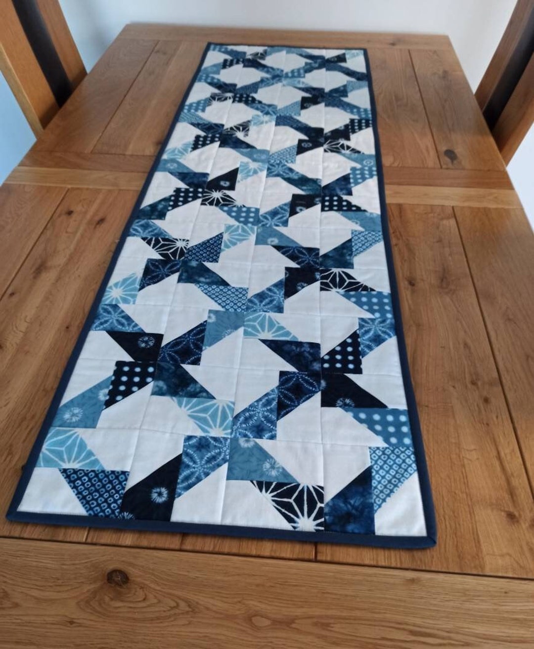 Unique Handmade Cotton Quilted Table Runner in Blues and White - Etsy