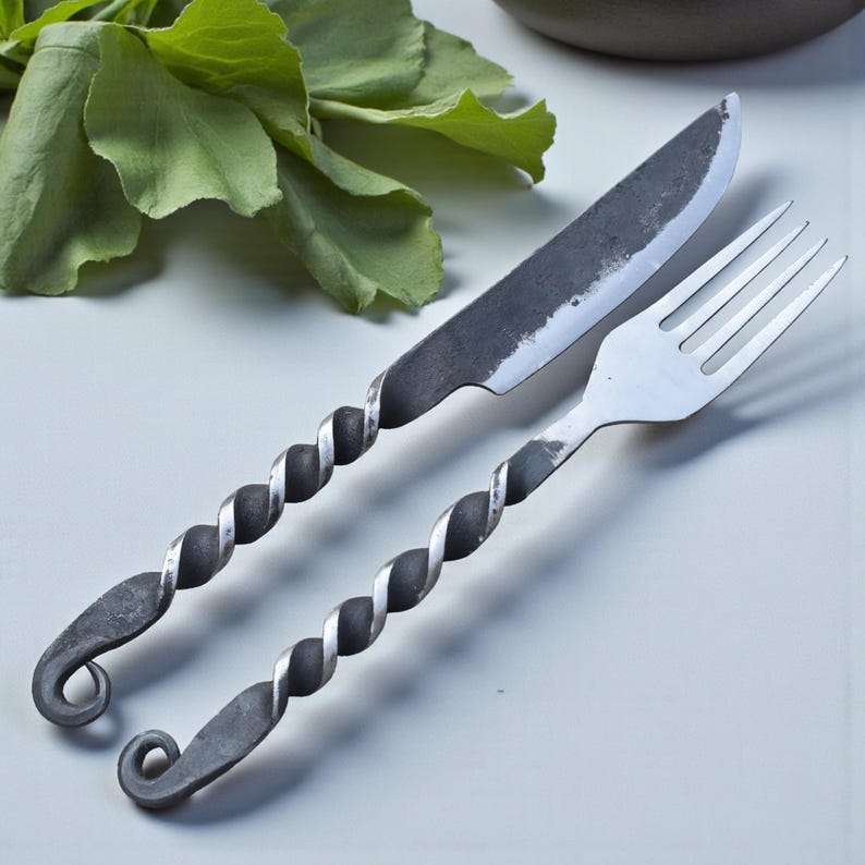Hand-forged Iron Knife & Fork Set – Twisted Handle Artisan Utensils - Etsy