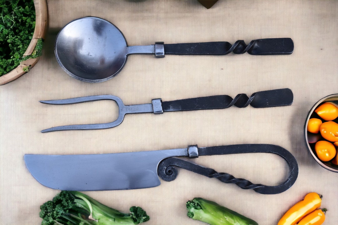 Hand-forged Medieval Cutlery Set With Suede Pouch. Best for Kitchen ...