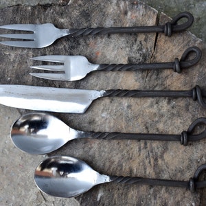 Hand-forged Medieval Black Rope Handle Cutlery Set - 5 Piece - Etsy