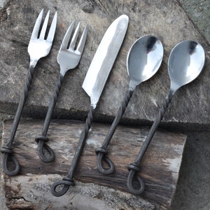 Hand-forged Medieval Black Rope Handle Cutlery Set - 5 Piece - Etsy