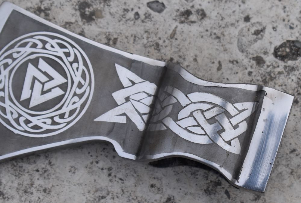 Hand-forged Viking Axe Head With Etched Wolves - Etsy