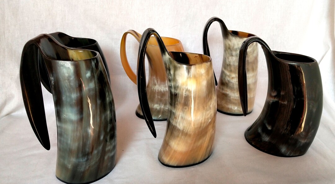 Set of 6 Medieval Viking Buffalo Drinking Horn Mug Large Size for Beer ...