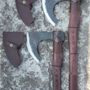 High Carbon Steel Custom Forged Viking Axe With Dark Brown Leather ...