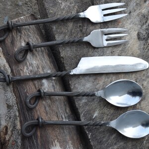 Hand-forged Medieval Black Rope Handle Cutlery Set - 5 Piece - Etsy