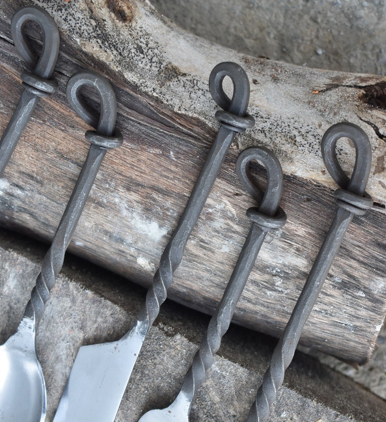 Hand-forged Medieval Black Rope Handle Cutlery Set - 5 Piece - Etsy