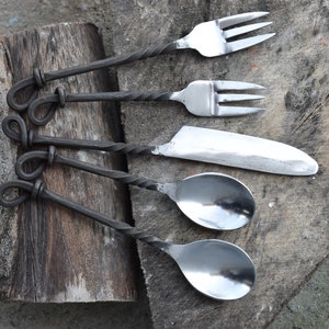 Hand-forged Medieval Black Rope Handle Cutlery Set - 5 Piece - Etsy