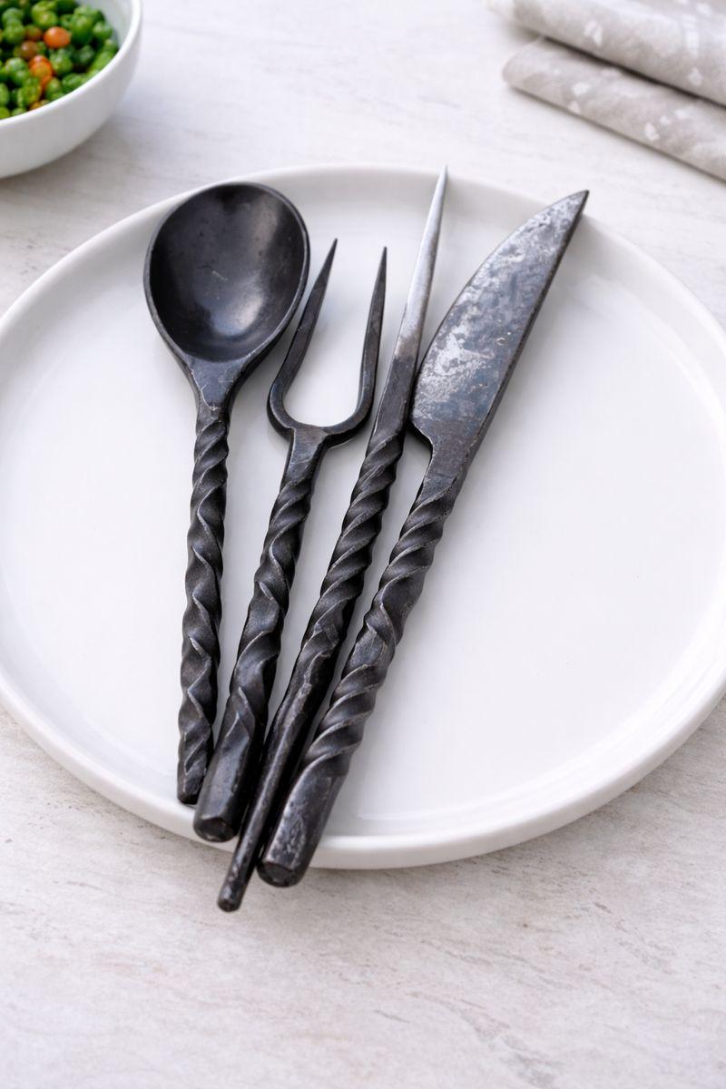 Hand Forged Medieval Kitchen Utensil Set – Knife, Spoon, Fork & Skewer ...