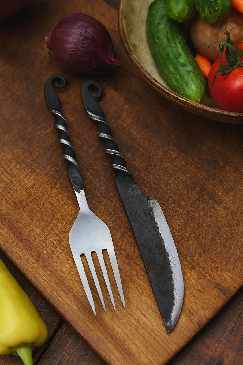 Hand-forged Iron Knife & Fork Set – Twisted Handle Artisan Utensils - Etsy