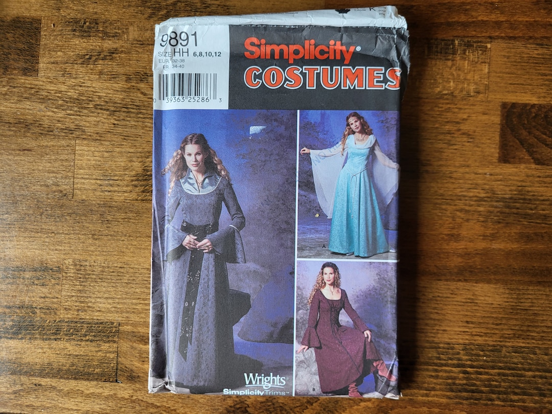 Simplicity 9891 Womens Costume Pattern, Medieval Gown Pattern, Goth ...