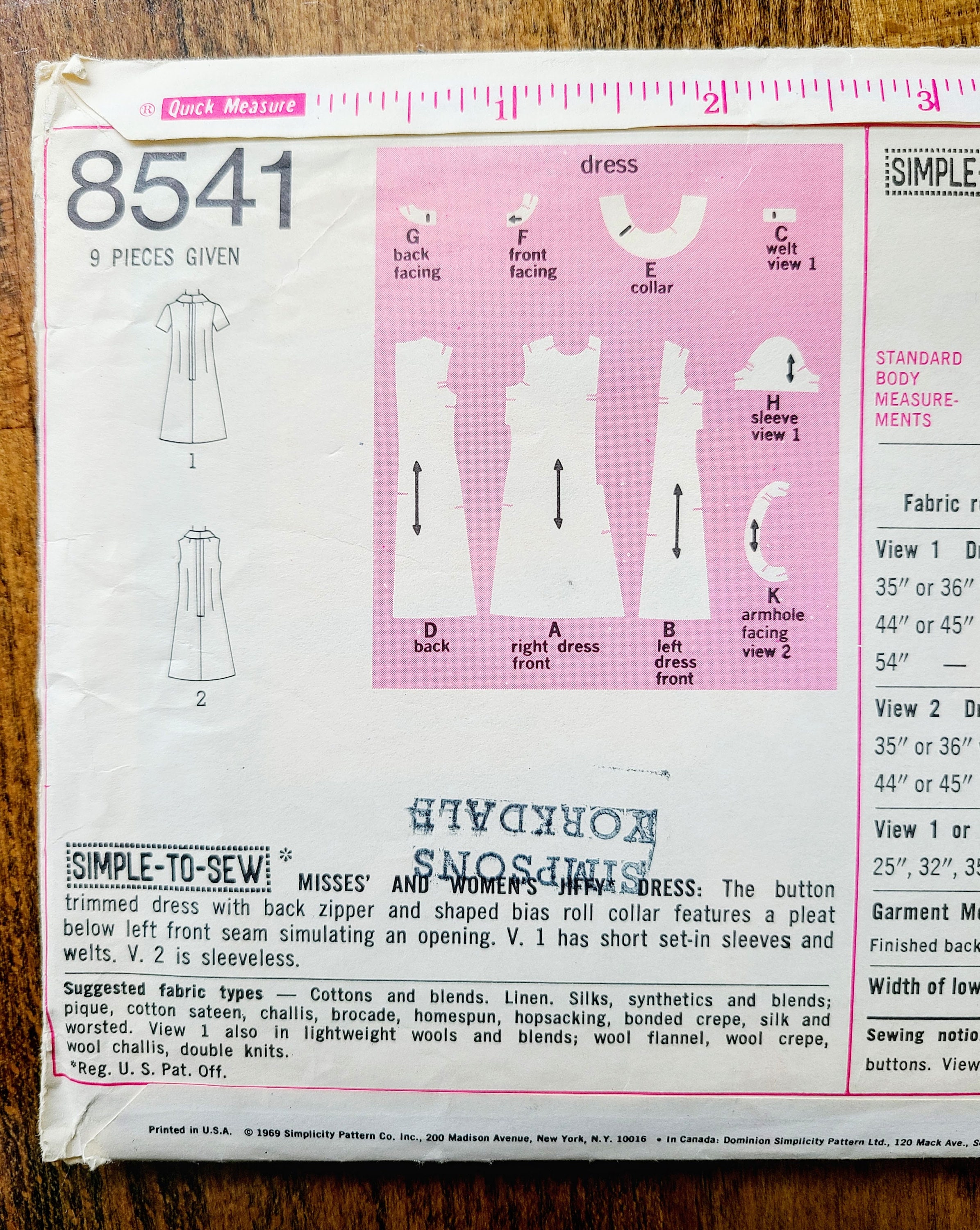 Vintage Simplicity 8541 Dress Pattern, Short Dress Pattern, 60s Dress ...