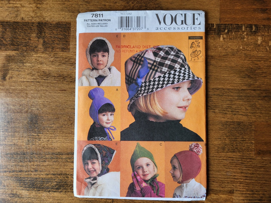 Vogue 7811 Child Hat Pattern, Girls Winter Hat Pattern, Girls Fall Hat ...