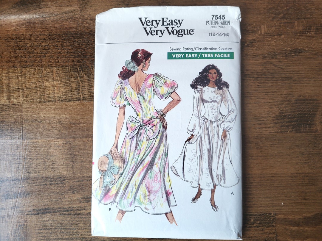 Vogue 7545 Womens Dress Pattern, 80s Prom Dress Pattern, 80s Wedding ...