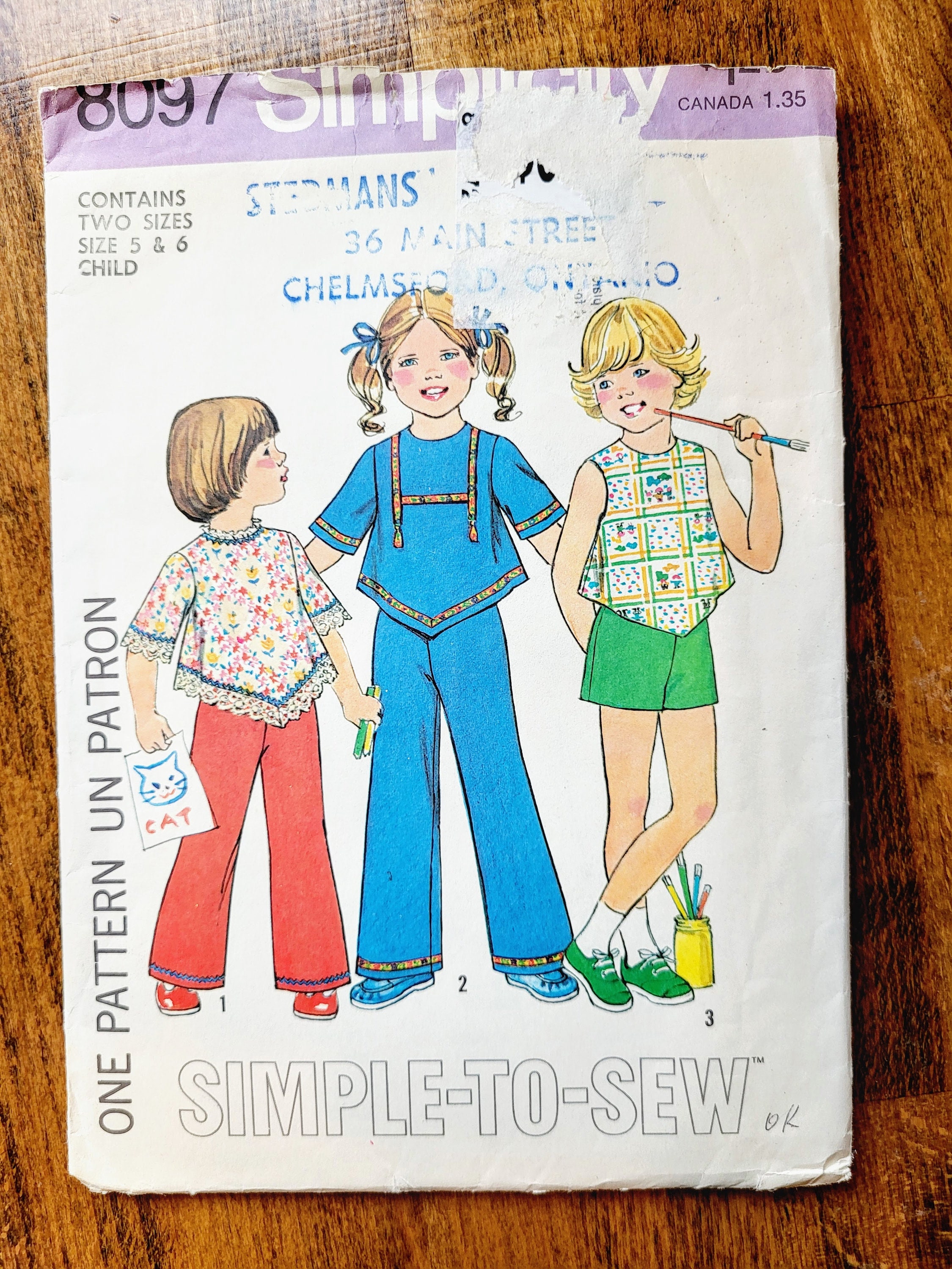 Simplicity 8097 Girls Top Pattern, 70s Girls Sewing, Child Pants ...