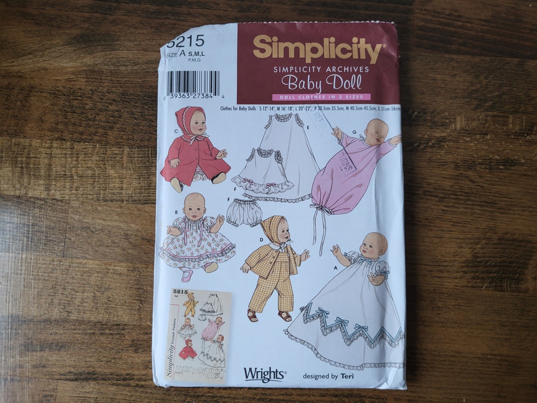 Simplicity 5215 Baby Doll Clothes Sewing Pattern, Sewing for Dolls ...
