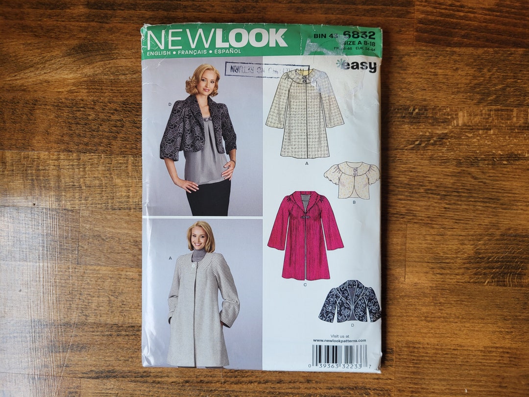 New Look 6832 Womens Coat Pattern, Fall Jacket Pattern, Bolero Jacket ...