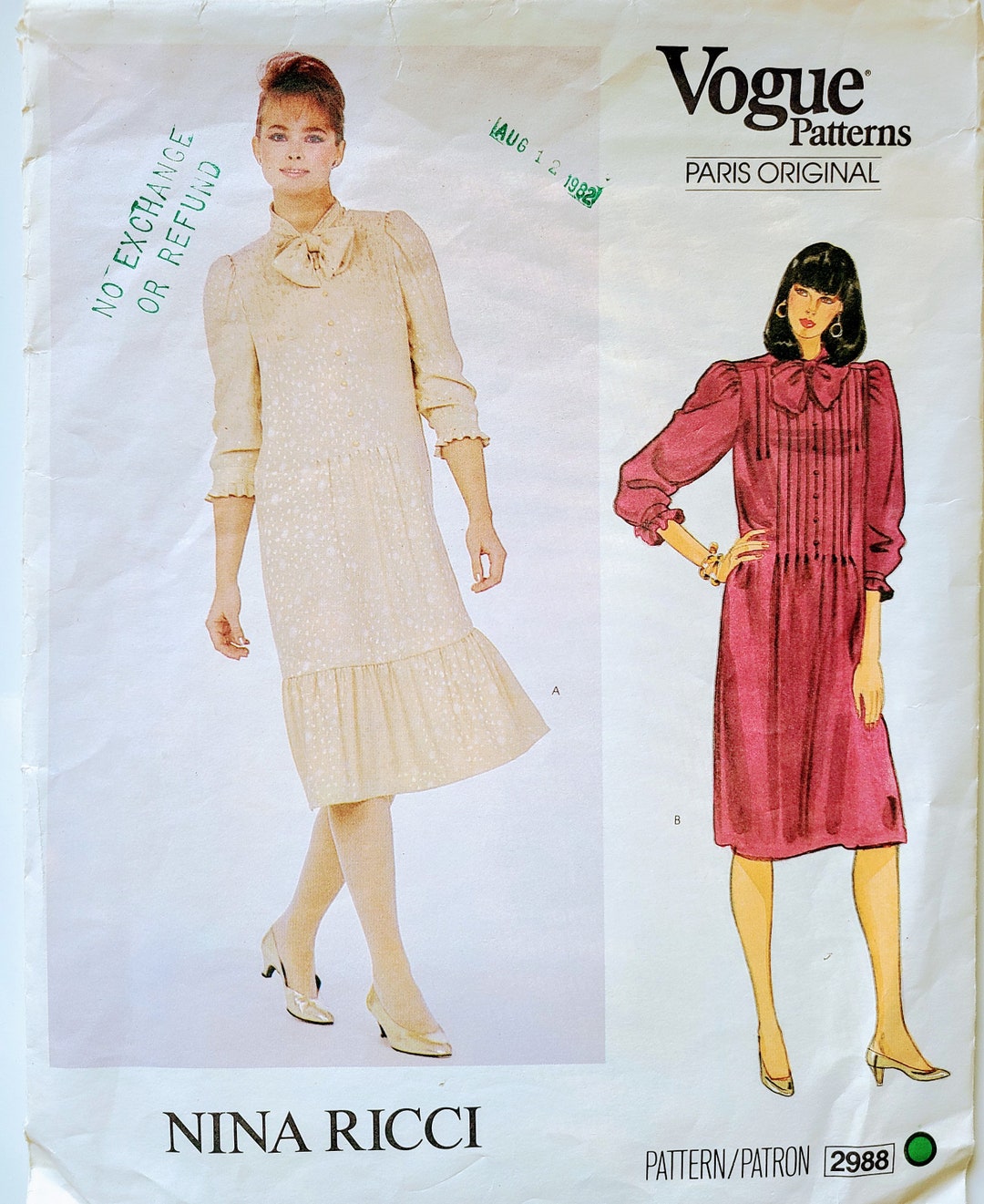 Vintage Vogue 2988 Women's Dress Sewing Pattern Nina - Etsy UK