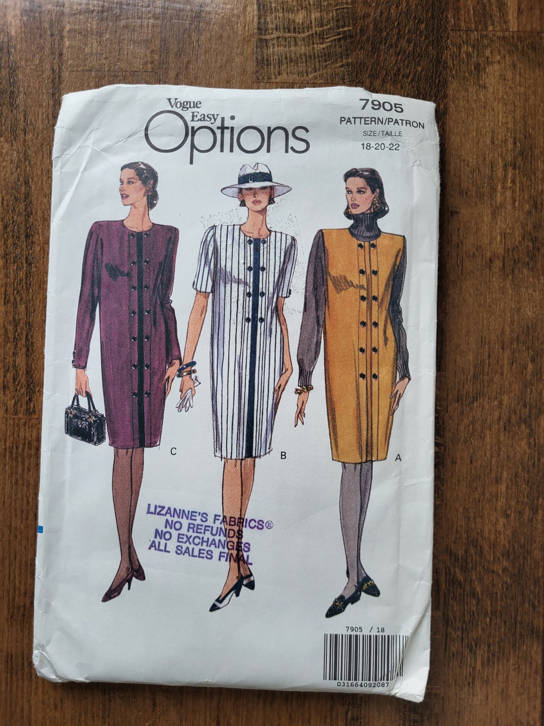 Vogue 7905 Womens Dress Pattern, 90s Dress Pattern, Straight Dress ...